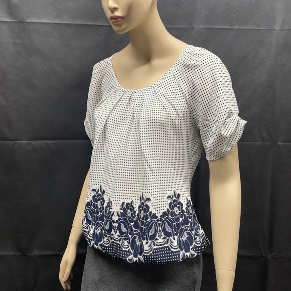 Sara Michelle | Tops | Sara Michelle Womens Blue White Polka Dot Floral ...